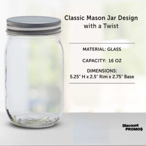 DISCOUNT PROMOS Mason Jars with Lids 16 oz. Set of 10, Bulk Pack - Glass Jars for Overnight Oats, Candies, Fruits, Pickles, Spices, Beverages - Clear Bottom Color