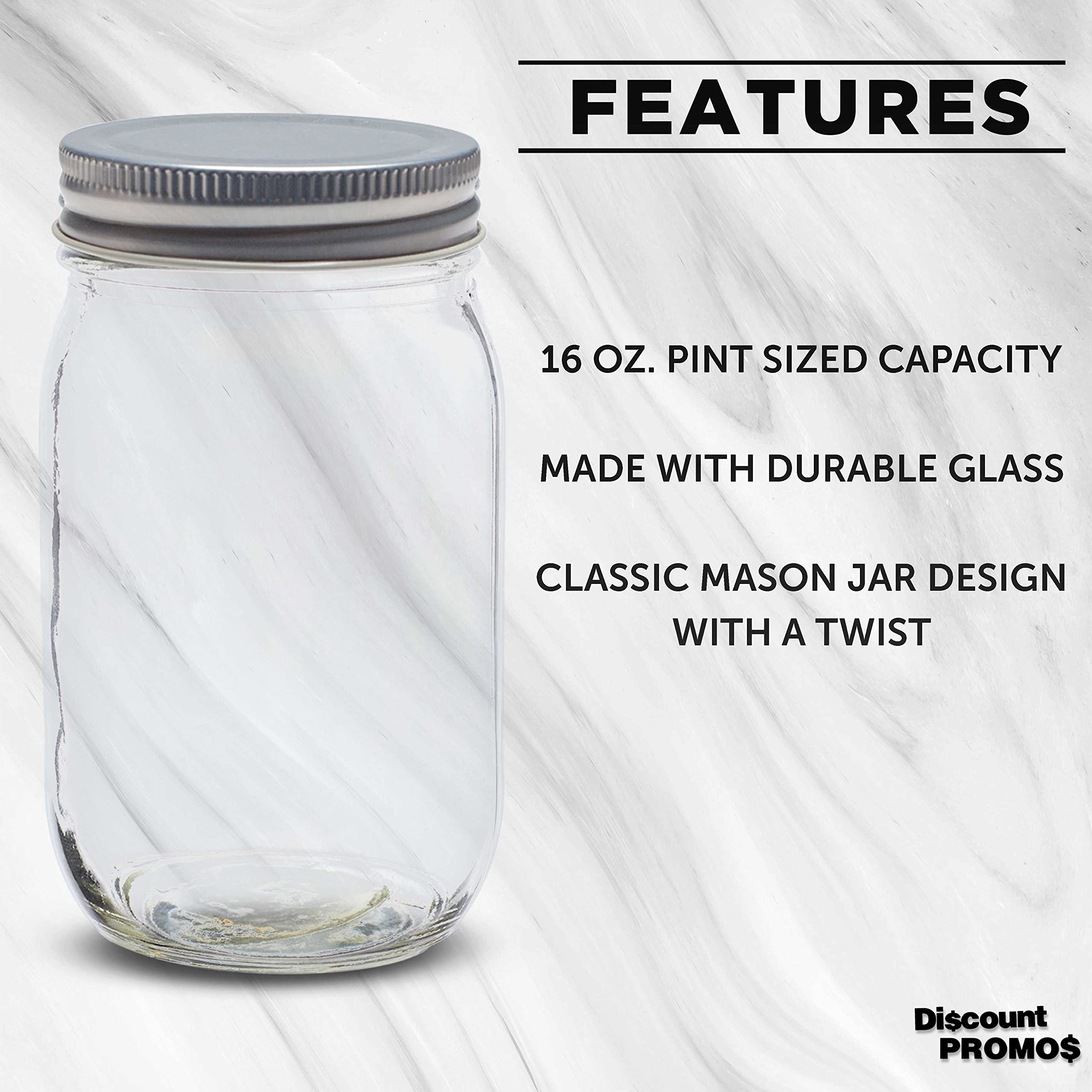 DISCOUNT PROMOS Mason Jars with Lids 16 oz. Set of 10, Bulk Pack - Glass Jars for Overnight Oats, Candies, Fruits, Pickles, Spices, Beverages - Clear Bottom Color