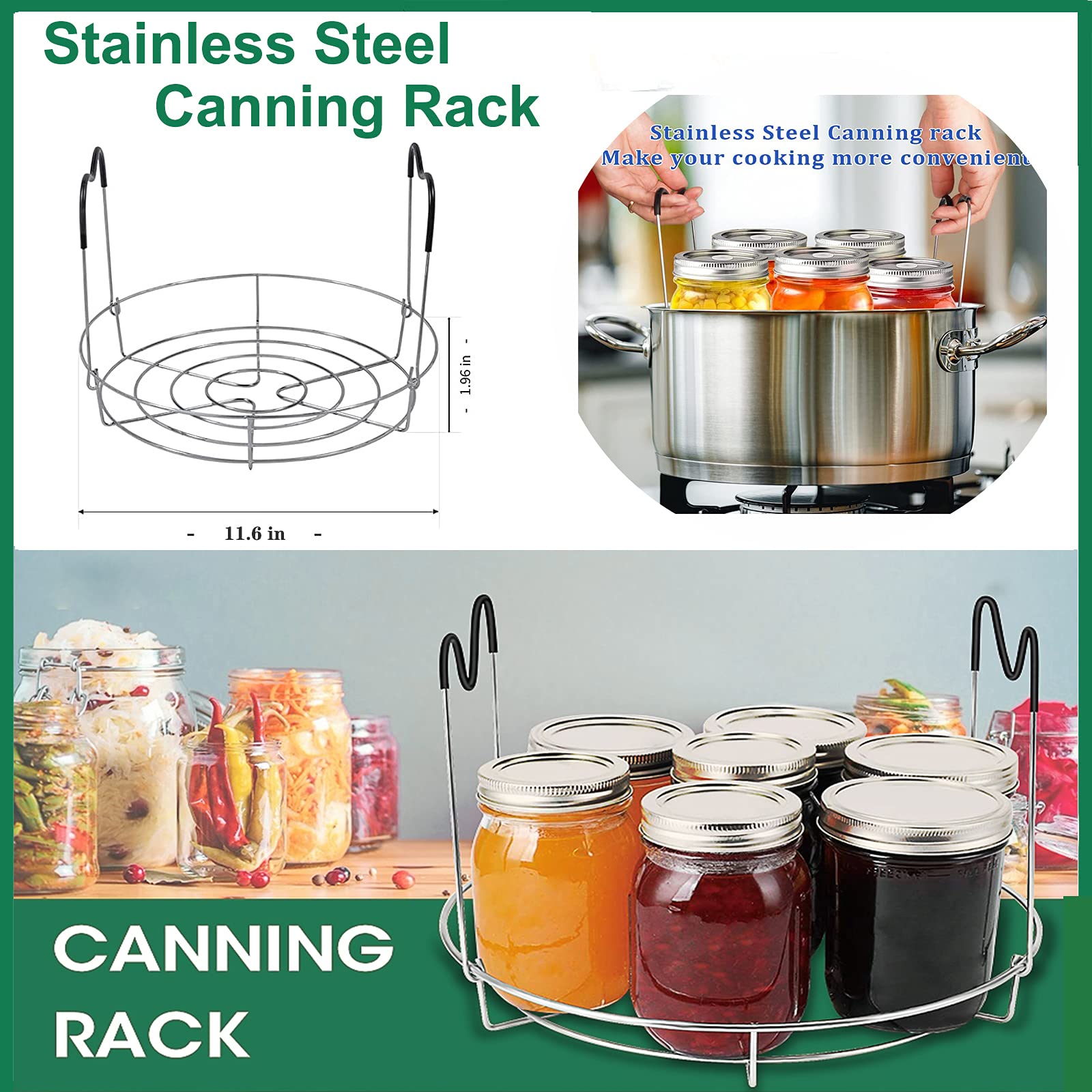 Canning Kit,11pcs Canning Supplies starter kit Include Stainless Steel Steam Rack,Canning Funnel, Jar Lifter, Jar Wrench, Lid Lifter, Canning Tongs, Bubble Remover Tool for Mason Jars Canning Pot