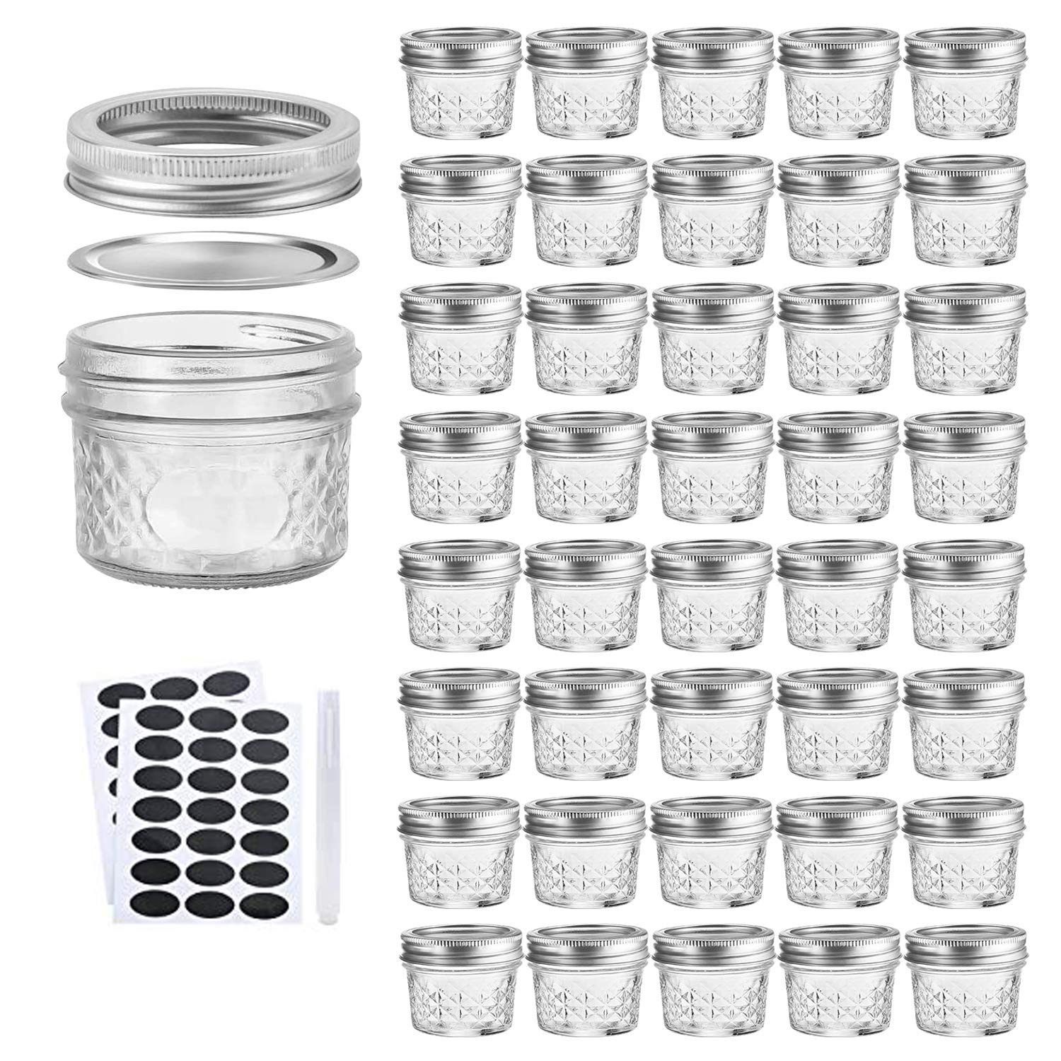 4oz / 120ml Mason Jars Glass Canning Jars, Jelly Jars With Regular Lids, Ideal for Honey,Jam,Wedding Favors,Shower Favors, Set of 40