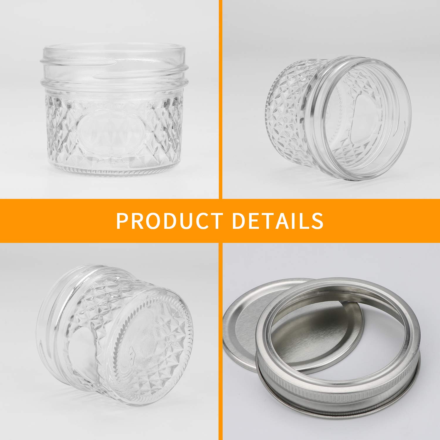 4oz / 120ml Mason Jars Glass Canning Jars, Jelly Jars With Regular Lids, Ideal for Honey,Jam,Wedding Favors,Shower Favors, Set of 40