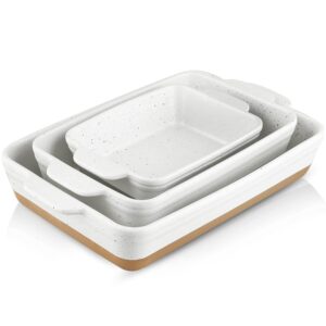 hvh baking dish set, 9x13 baking dish, large casserole dish set, ceramic lasagne pan deep, baking dishes for casseroles 13 x 9, ceramic bakeware set of 3, farmhouse style (white)