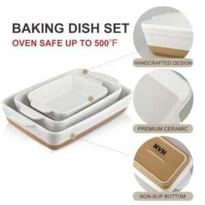 HVH Baking Dish Set, 9x13 Baking Dish, Large Casserole Dish Set, Ceramic Lasagne Pan Deep, Baking Dishes for Casseroles 13 x 9, Ceramic Bakeware Set of 3, Farmhouse Style (White)