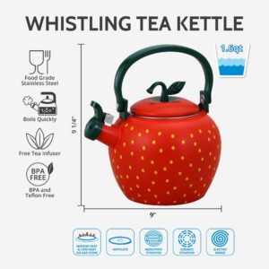 Whistling Tea Kettle for Stove Top Enamel on Steel Teakettle, Supreme Housewares Strawberry Fruit Decor Teapot Water Kettle Cute Kitchen Accessories Teteras (2.3 Quart, Strawberry)