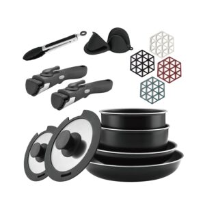 abizoe 15 piece non-stick cookware set non-stick pans and pots with removable handles, space efficient excellent for rvs and compact kitchen (15 pieces)