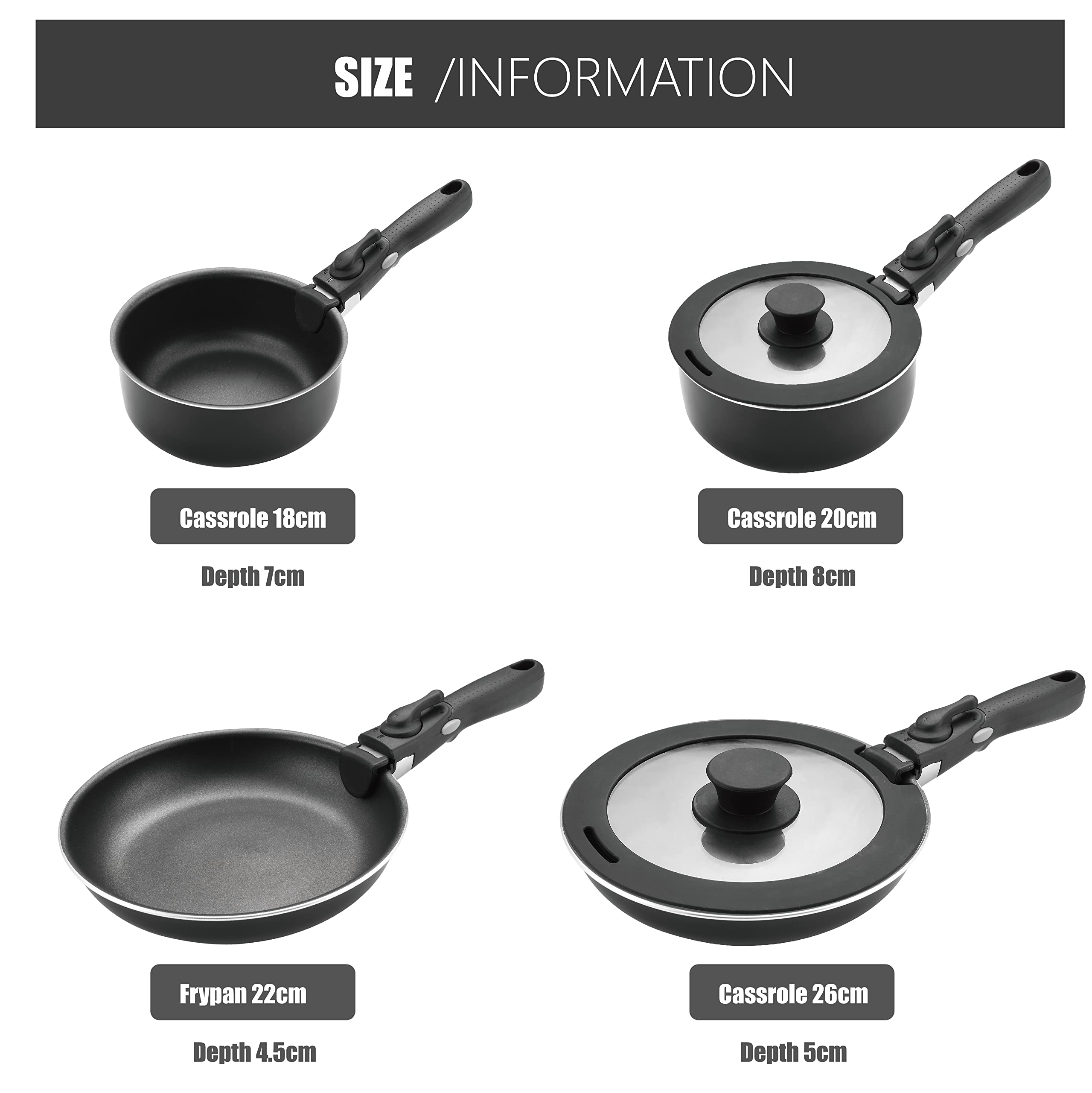 Abizoe 15 Piece Non-Stick Cookware Set Non-Stick Pans and Pots with Removable Handles, Space Efficient Excellent for RVs and Compact Kitchen (15 pieces)