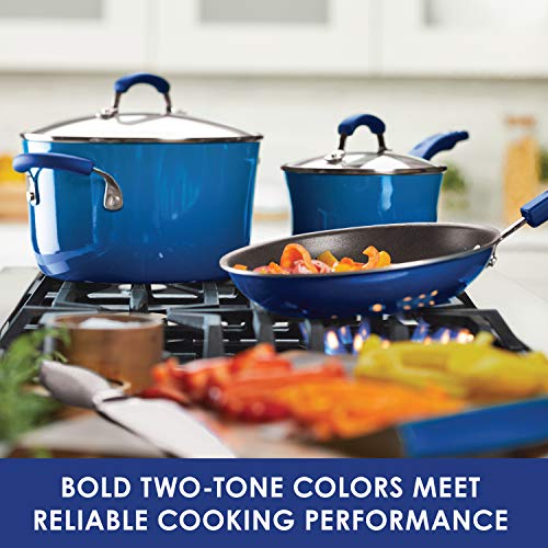 Rachael Ray Brights Nonstick Cookware Pots and Pans Set, 14 Piece, Blue Gradient