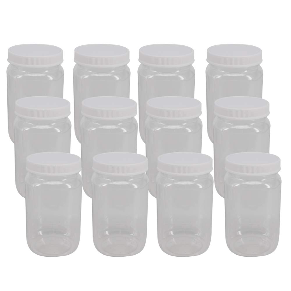 zmybcpack 12 Pack 16 Oz Clear Plastic Mason Jars With Seal Lids, Extra Labels, 1 Pen, PET Plastic Jars with lids for Kitchen, Home, Craft