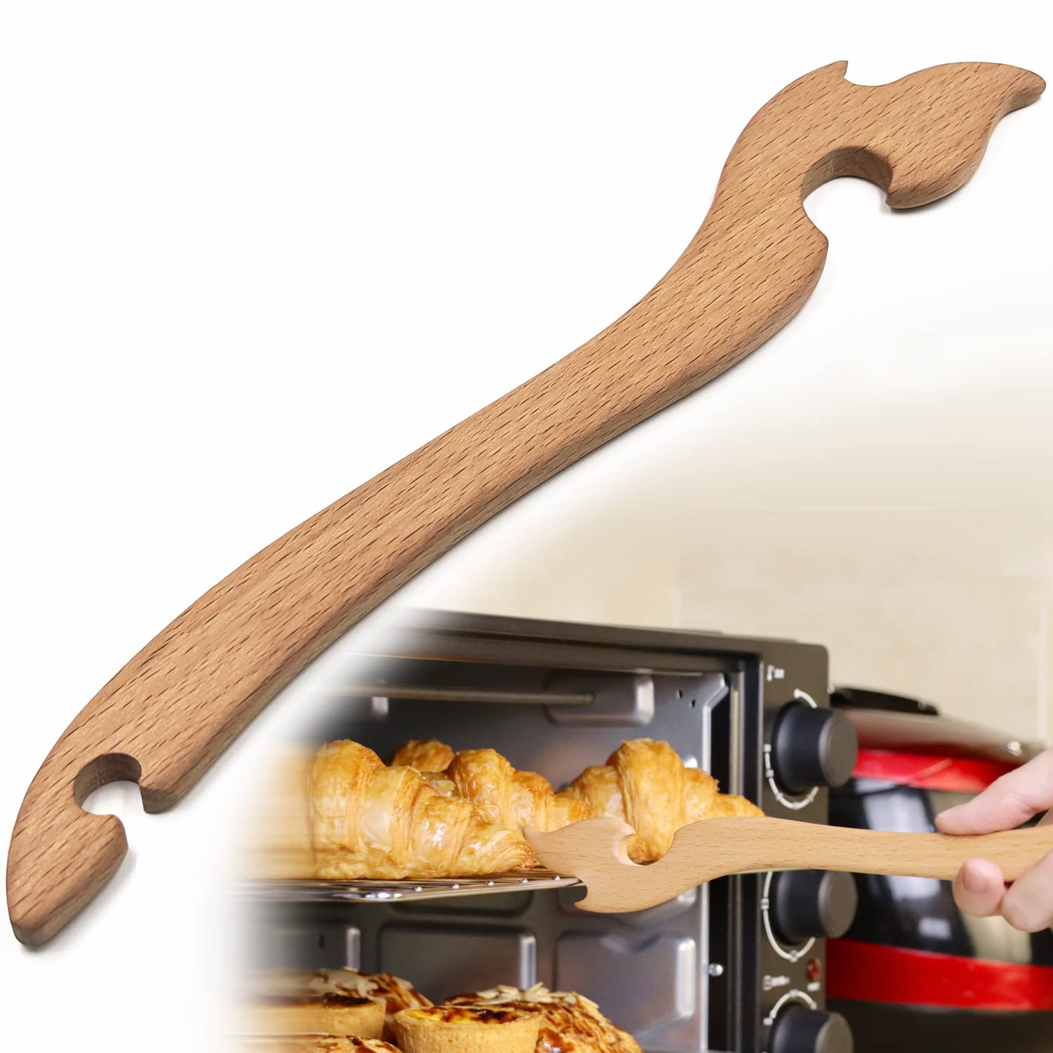 Shinelingee Oven Rack Puller, Wood Oven Rack Push Pull Tool, Prevent Scalding, Pull out Hot Racks Safely, Long Handle Toaster Oven Accessories,Suitable For Kitchen Oven, Toaster oven, Air fryer,etc(1)