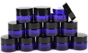 vivaplex, 12, cobalt blue, 1 oz, round glass jars, with inner liners and black lids