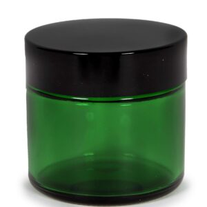 Vivaplex, 12, Green, 2 oz, Round Glass Jars, with Inner Liners and black Lids