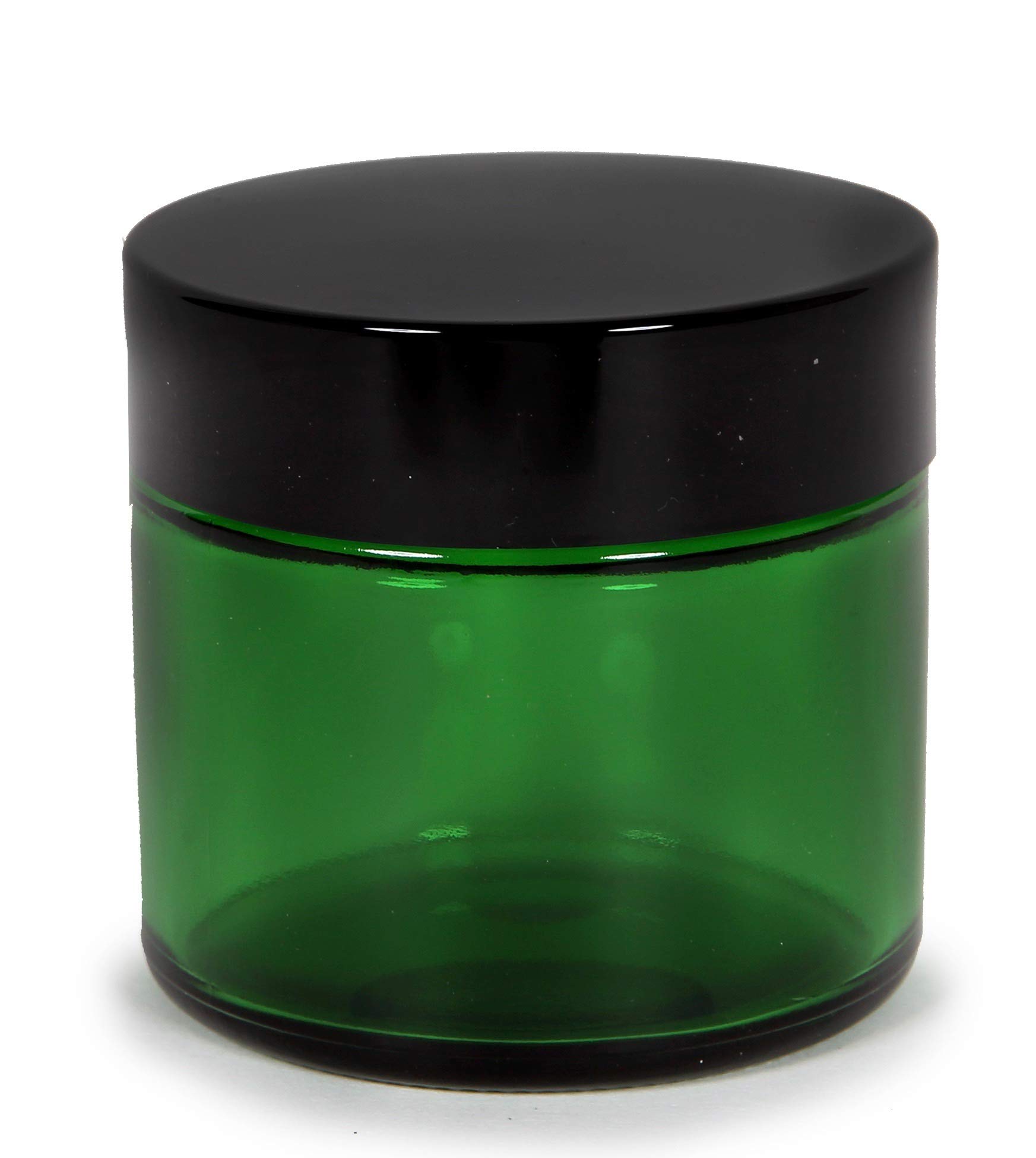 Vivaplex, 12, Green, 2 oz, Round Glass Jars, with Inner Liners and black Lids