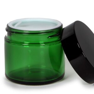 Vivaplex, 12, Green, 2 oz, Round Glass Jars, with Inner Liners and black Lids