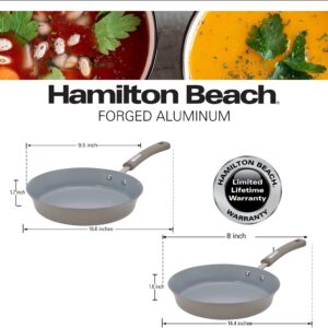 Hamilton Beach HAE601 Grey Ceramic Coating Interior Aluminum Cookware Set (10 Pieces), 3 mm, Taupe/Champagn