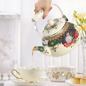 DEAYOU 2.6 Quart Enamel Tea Kettle, 2.5L Porcelain Tea Pot with Handle for Hot Water, No Whistling