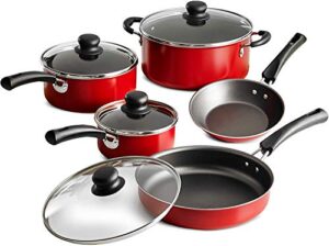 new 9-piece simple cooking nonstick cookware set (red)