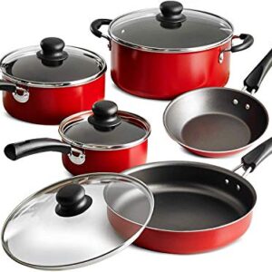 NEW 9-Piece Simple Cooking Nonstick Cookware Set (Red)