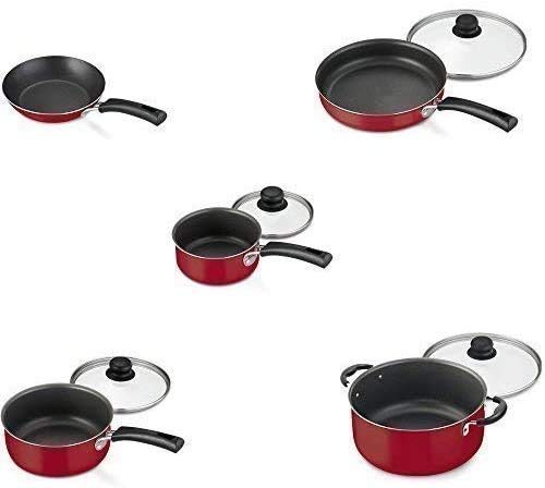 NEW 9-Piece Simple Cooking Nonstick Cookware Set (Red)