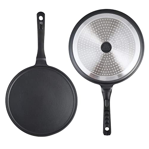 S·KITCHN Crepe Pan Nonstick Dosa Pan, Tawa Pan for Roti Indian, Non-Stick Pancake Griddle Compatible with Induction Cooktop, Comal for Tortillas, Griddle Pan for Stove Top - 11 Inches