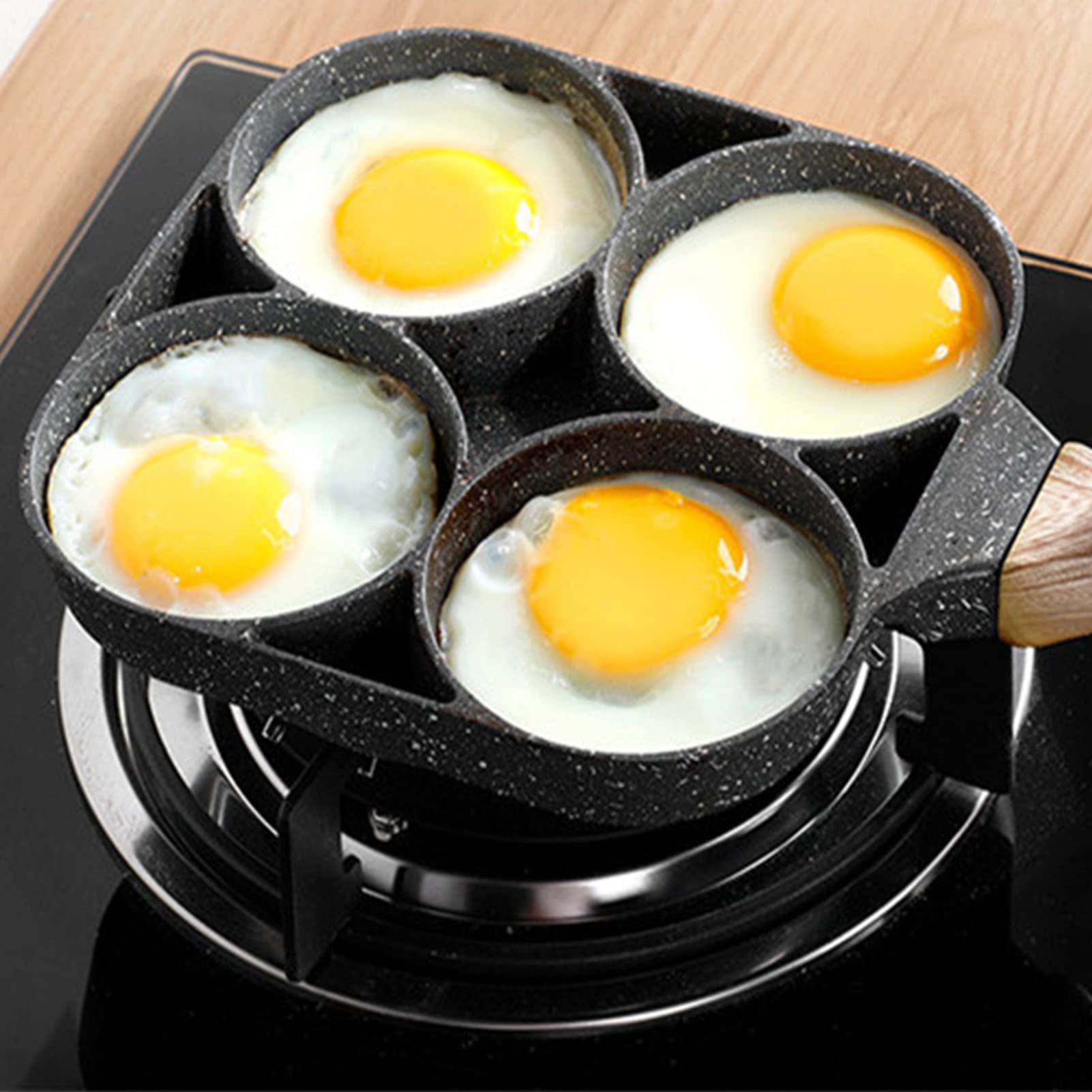 yarlung 4-Cup Fried Egg Frying Pan with Brush for Oil, Non-stick Poached Egg Pan Pancake Skillet for Burger, Omelet, Outdoor Camping, 13.5 x 7 Inches