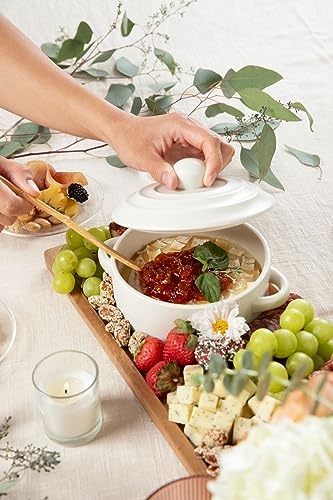 Stoneware Brie Cheese Baking Dish and Warmer with Lid - Oven Safe - Great for Charcuterie Board and Grazing Table Accessories - Perfect for Camembert, Baked Brie, Fondue, Dip - Oven Safe Ceramic Crock