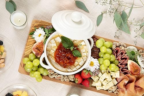 Stoneware Brie Cheese Baking Dish and Warmer with Lid - Oven Safe - Great for Charcuterie Board and Grazing Table Accessories - Perfect for Camembert, Baked Brie, Fondue, Dip - Oven Safe Ceramic Crock