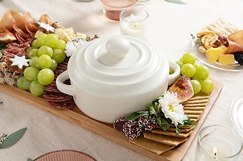 Stoneware Brie Cheese Baking Dish and Warmer with Lid - Oven Safe - Great for Charcuterie Board and Grazing Table Accessories - Perfect for Camembert, Baked Brie, Fondue, Dip - Oven Safe Ceramic Crock