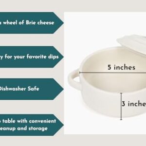 Stoneware Brie Cheese Baking Dish and Warmer with Lid - Oven Safe - Great for Charcuterie Board and Grazing Table Accessories - Perfect for Camembert, Baked Brie, Fondue, Dip - Oven Safe Ceramic Crock