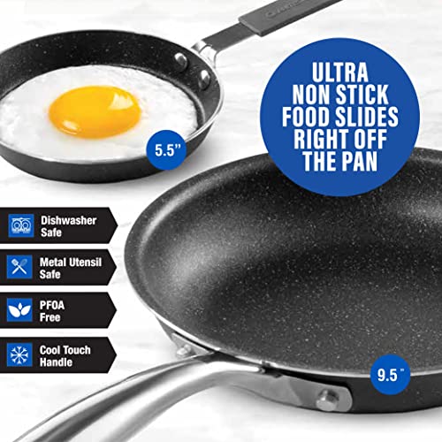 Granitestone Nonstick Frying Pan Set, 9.5 Inch & 5.5 Inch, Aluminum, Diamond Coated, Oven/Dishwasher Safe, Healthy & Non Toxic