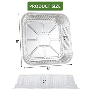 30 Pack 8” × 8” Square Aluminum Baking Pans with Clear Plastic Lids,Disposable Aluminum Foil Pans Takeout Pans,Heavy Duty Recyclable Foil Food Containers Roasting Pans for Cooking,Heating,Storing.