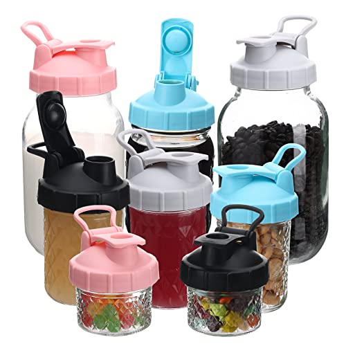 Mason Jar Pour Spout Lid, 8-Pack Regular Mouth Mason Jar Plastic Lids with Leak-proof & Airtight Seal, Easy Pour Spout, and Flip Cap for Drinking, Storing & More (Jars Not Included)