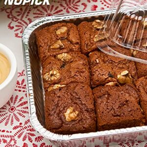 NUPICK 35 Pack 8 inch Square Baking Cake Pans with Plastic Lids and Non-Stick Paper (50 Sheets), Disposable Aluminum Foil Food Containers