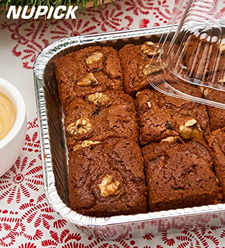 NUPICK 35 Pack 8 inch Square Baking Cake Pans with Plastic Lids and Non-Stick Paper (50 Sheets), Disposable Aluminum Foil Food Containers