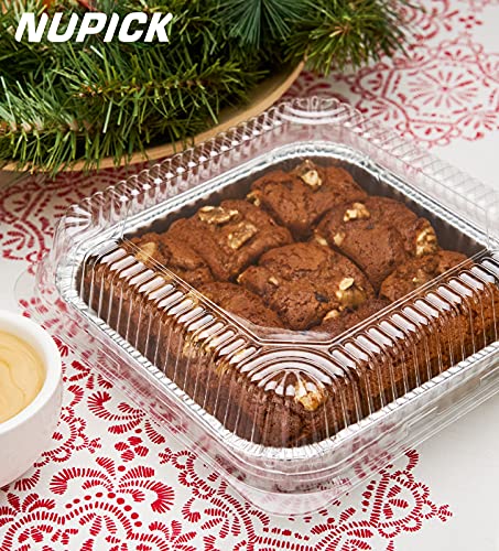 NUPICK 35 Pack 8 inch Square Baking Cake Pans with Plastic Lids and Non-Stick Paper (50 Sheets), Disposable Aluminum Foil Food Containers