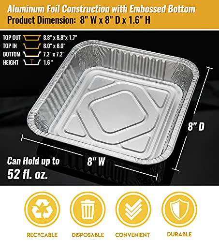 NUPICK 35 Pack 8 inch Square Baking Cake Pans with Plastic Lids and Non-Stick Paper (50 Sheets), Disposable Aluminum Foil Food Containers