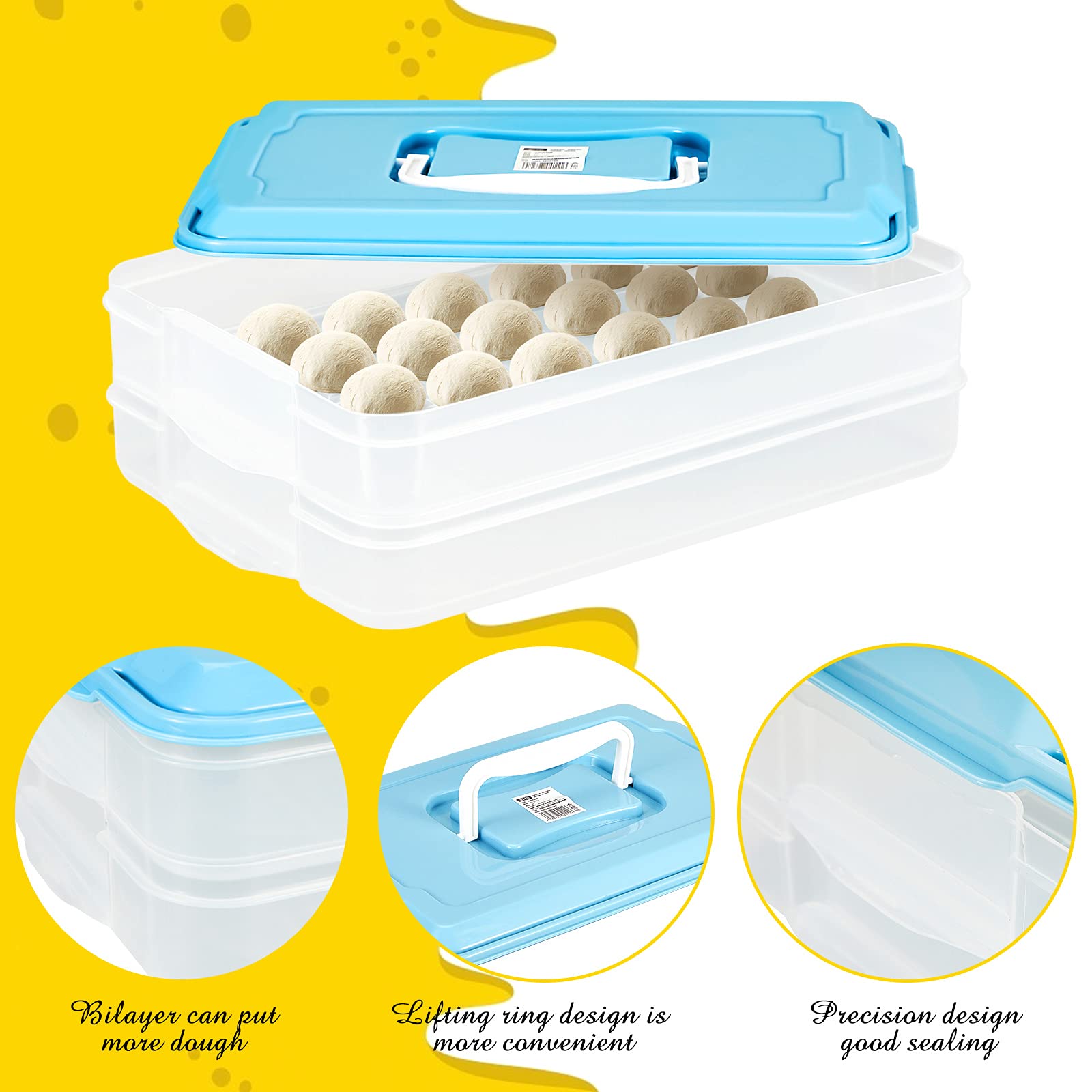 Tioncy Dough Proofing Box Double Layers with Lid Pizza Dough Proofing Tray Translucent Box with Cover Dough Tray Food Storage Box Container for Home Kitchen Restaurant, 13 x 8.3 Inches (Blue)