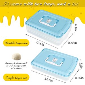 Tioncy Dough Proofing Box Double Layers with Lid Pizza Dough Proofing Tray Translucent Box with Cover Dough Tray Food Storage Box Container for Home Kitchen Restaurant, 13 x 8.3 Inches (Blue)