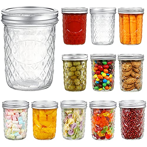 YEBODA 16 oz Mason Jars Wide Mouth Canning Jars 12 Pack Glass Jars with Silver Metal Airtight Lids and Bands for Jam, Honey, Wedding Favors, Shower Favors, Yogurt, Sauces, Overnight Oats