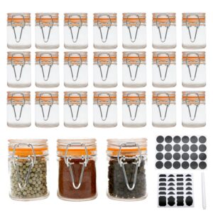 homelike style 1.7 oz mini glass spice bottles, small glass jars with airtight lid and leak proof rubber gasket, 24 pack empty spice containers with labels for home and kitchen