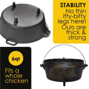 NATIVO 6QT Pre-Seasoned Outdoor Cast Iron Dutch Oven Pot with Multipurpose Lid, Dutch Oven for Camping and Outdoor Cooking using Fire and Coals, With Legs and Reversible Lid Grill