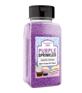 unpretentious purple sprinkles, perfect for festivities, multi-use shaker bottle, dessert decorating