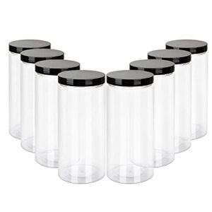 ZIQI 8Pack 32Oz Clear Plastic Jars with Black Lids, Large Clear Empty Plastic Jars Round Food Grade Containers, BPA Free PET Container Pantry, Home and Kitchen Storage