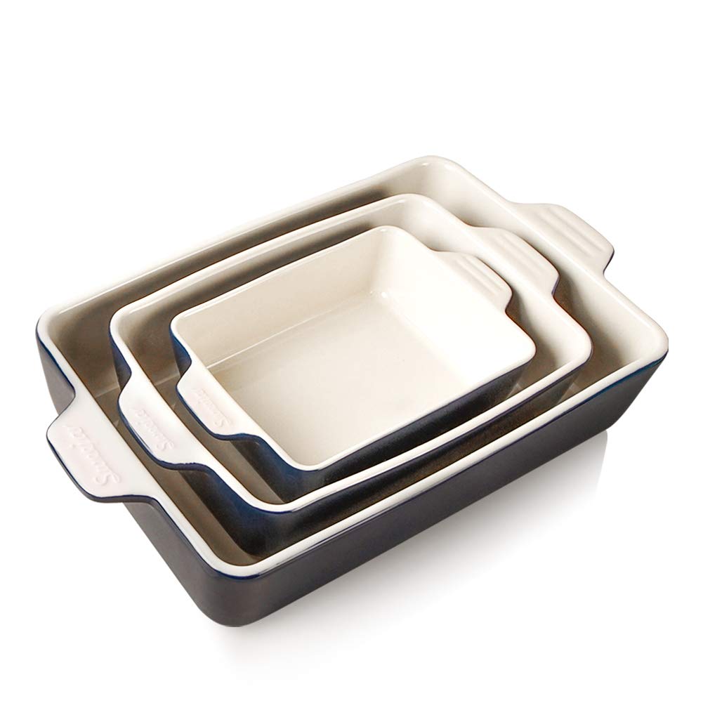 Sweejar Ceramic Bakeware Set, Rectangular Baking Dish Lasagna Pans for Cooking, Kitchen, Cake Dinner, Banquet and Daily Use, 11.8 x 7.8 x 2.76 Inches of Casserole Dishes (Navy)