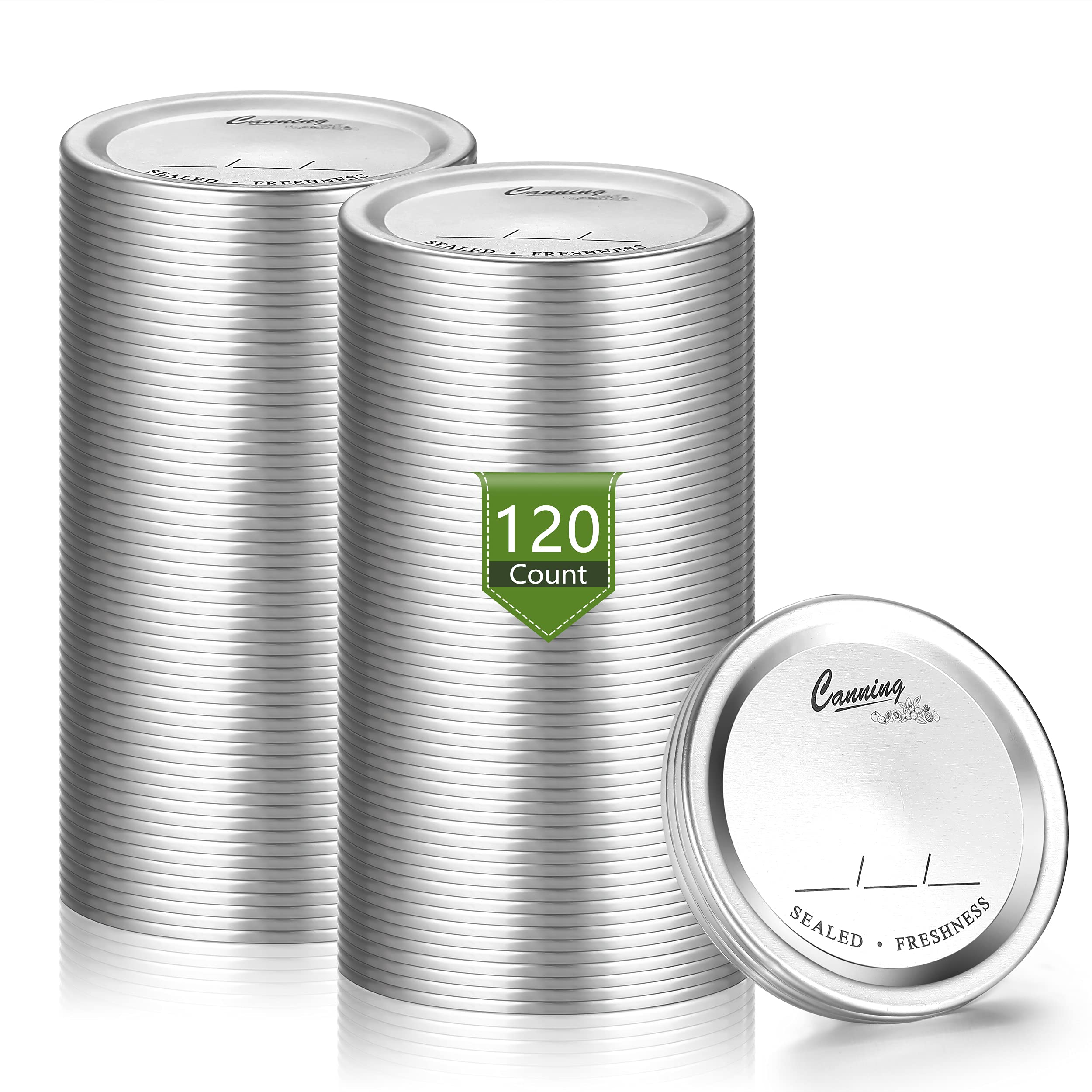 120-Count, Wide Mouth Canning lids for Ball, Kerr Jars,Split-Type Jar Lids Leak Proof Food Grade Material,100% Fit & Airtight for Wide Mouth Jars