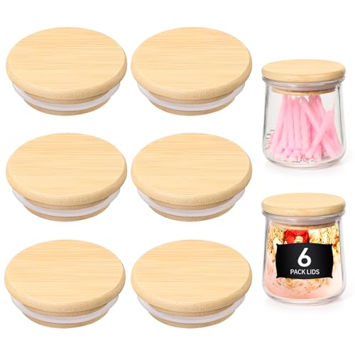 Oui Yogurt Jar Lids - 6 Pack Oui Lids- Natural Bamboo Wood with Silicone Sealing Rings, For 5 Oz Oui Yogurt Jars