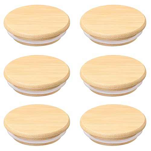 Oui Yogurt Jar Lids - 6 Pack Oui Lids- Natural Bamboo Wood with Silicone Sealing Rings, For 5 Oz Oui Yogurt Jars