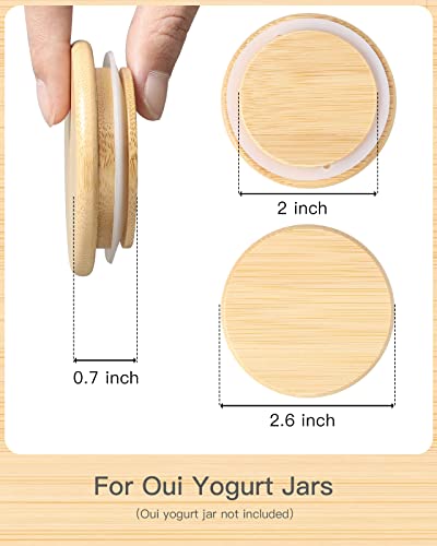 Oui Yogurt Jar Lids - 6 Pack Oui Lids- Natural Bamboo Wood with Silicone Sealing Rings, For 5 Oz Oui Yogurt Jars