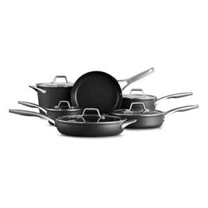 calphalon 11-piece pots and pans set, nonstick kitchen cookware with stay-cool handles, dishwasher and metal utensil safe, black