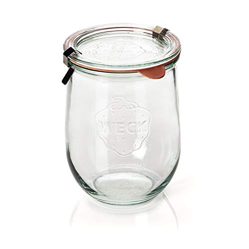 Weck Jars - Weck Tulip Jars 1 Liter - Sour Dough Starter Jars - Large Glass Jars for Sourdough with Glass Lid, Wide Mouth - Suitable for Canning and Storage - 4 Jars