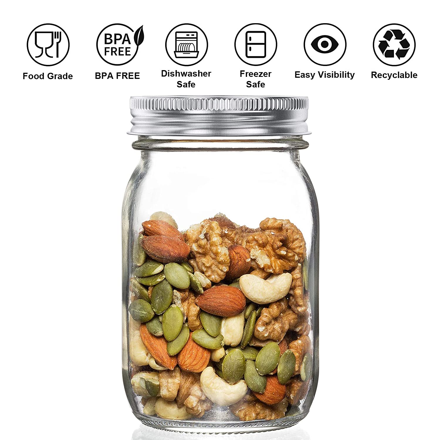 ANEWSIR Mason Jars Variety Pack (Set of 14), Regular Mouth Canning Jars with Lids and Bands, Spilte-Type, 32oz 2 Pack, 16oz 6 pack and 8oz 6 pack